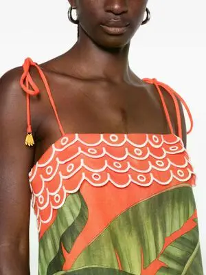 Farm Rio Fruit Print Scalloped Trim Mini Dress - Orange