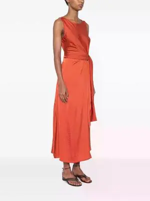 MOUTAKI Satin Midi Dress With Tie Waist - Orange