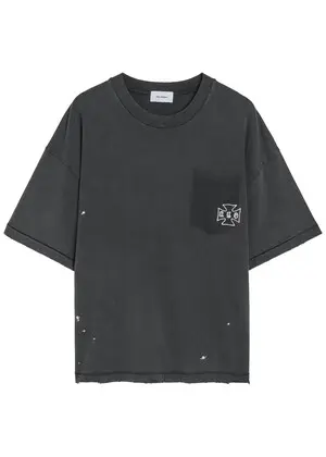 ASKYURSELF Logo-embroidered Distressed Cotton T-shirt - Black
