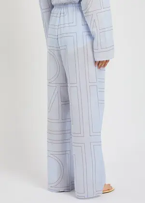 TOTEME Monogrammed Cotton-blend Pyjama Trousers - Light Blue