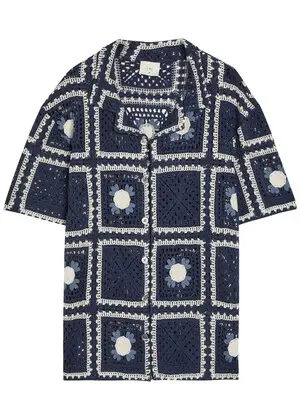 CHE Tejer Patchwork Crot Open-knit Shirt - Navy