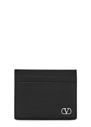 Valentino Garavani Vlogo Pebbled Leather Card Holder - Black