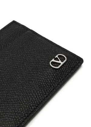 Valentino Garavani Vlogo Pebbled Leather Card Holder - Black