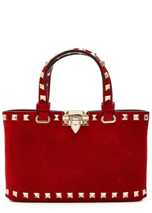 Valentino Garavani Rockstud Mini Suede Tote Bag - Red