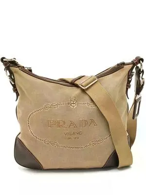 Prada Logo Jacquard Messenger Bag - Neutrals