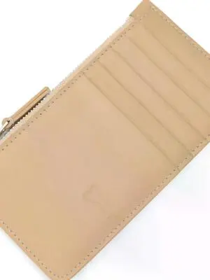 AMI Paris Zipped Cowhide Leather Card Holder With De Coeur - Neutrals