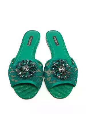 Dolce & Gabbana Bianca Lace Flat Sandals - Green