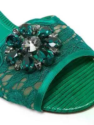 Dolce & Gabbana Bianca Lace Flat Sandals - Green