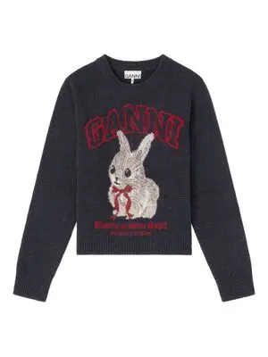 GANNI Wool Crewneck Sweater With Graphic Print - Multicolor