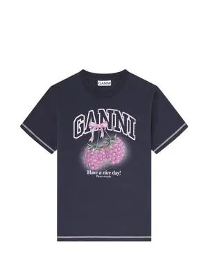 GANNI Raspberry Graphic Cotton T-shirt - Multicolor
