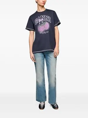 GANNI Raspberry Graphic Cotton T-shirt - Multicolor