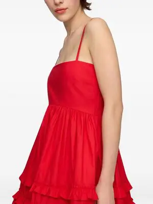 GANNI Square Neck Spaghetti Strap Dress With Tiered Skirt - Multicolor