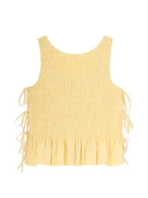 GANNI Smocked Cotton Top With Ruffle Details - Multicolor
