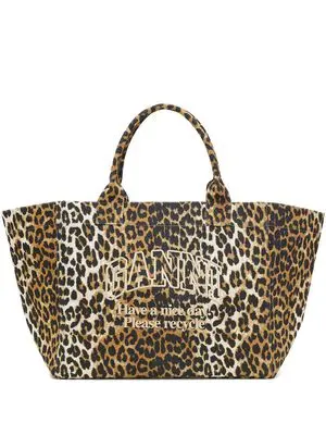 GANNI Xxl Cotton Leopard Print Tote Bag - Multicolor