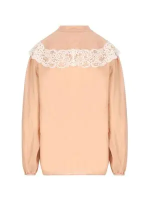 Chloé Lace Trim Tie Neck Long Sleeve Blouse - Multicolor