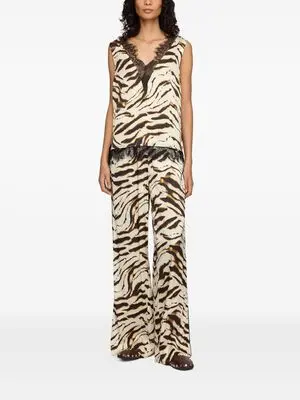 GANNI Zebra Print V-neck Sleeveless Top With Lace Trim - Multicolor