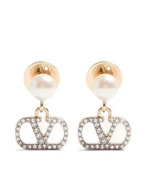 Valentino Garavani Vlogo Signature Pearl And Crystal Drop Earrings - Multicolor