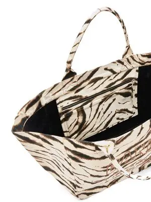 GANNI Xxl Canvas Tote Bag With Zebra Print - Multicolor