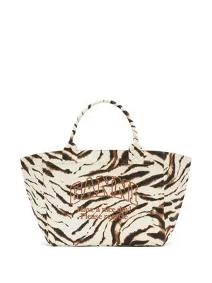 GANNI Xxl Canvas Tote Bag With Zebra Print - Multicolor