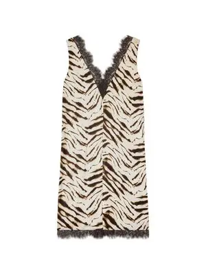 GANNI Zebra Print Midi Dress With Lace Trim - Multicolor