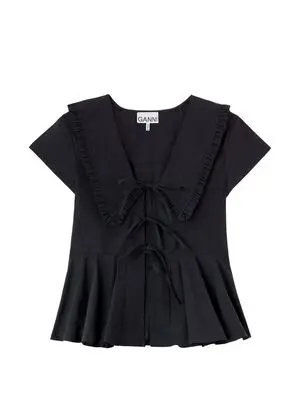GANNI Organic Cotton Peplum Top With Ruffled Collar - Multicolor