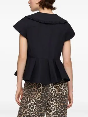 GANNI Organic Cotton Peplum Top With Ruffled Collar - Multicolor