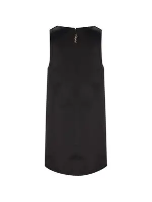 Saint Laurent Black Satin Sleeveless Dress With Cassandre Logo Charm - Multicolor