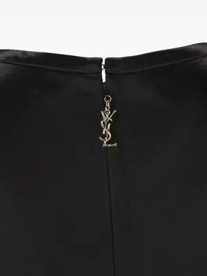 Saint Laurent Black Satin Sleeveless Dress With Cassandre Logo Charm - Multicolor