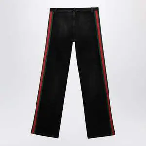 Gucci Low-rise Cotton Denim Jeans With Web Tape - Black