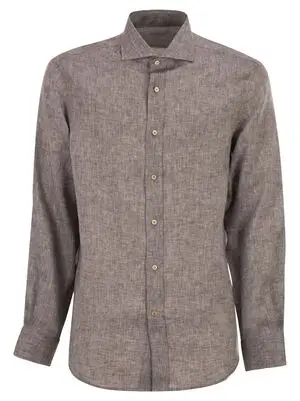 Brunello Cucinelli Easy Fit Linen Shirt With French Collar - Multicolor