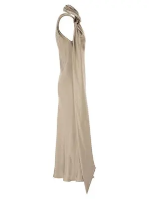 Max Mara Silk One-shoulder Long Dress With Draped Scarf - Multicolor