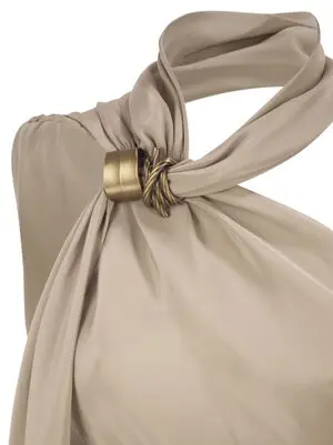 Max Mara Silk One-shoulder Long Dress With Draped Scarf - Multicolor