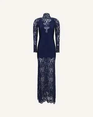 Rabanne Long Lace And Jersey Dress - Blue