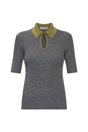 JIL SANDER Ribbed Wool Polo With Contrast Collar
