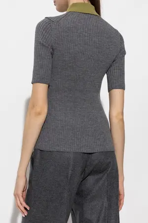 JIL SANDER Ribbed Wool Polo With Contrast Collar