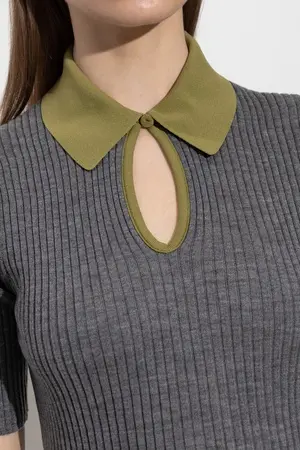 JIL SANDER Ribbed Wool Polo With Contrast Collar
