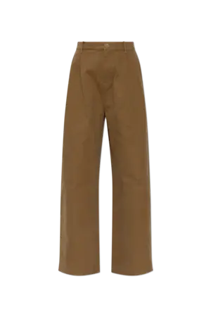 JIL SANDER Cotton Pleated Trousers - Brown