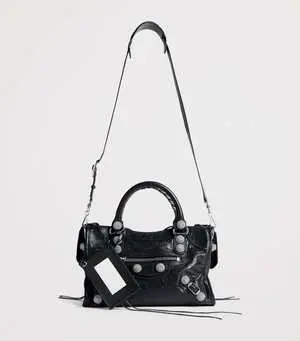 Balenciaga Small Embellished Leather Top-handle Bag - Black