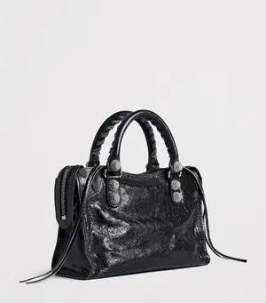 Balenciaga Small Embellished Leather Top-handle Bag - Black