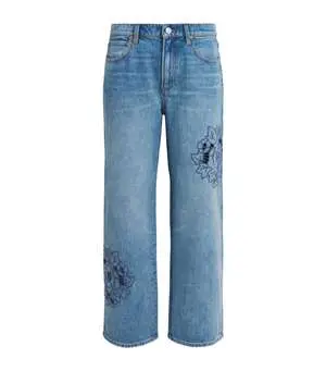 Paige Embroidered Rylann Straight Jeans - Blue