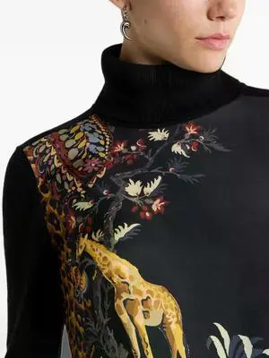 Etro Wool-blend Turtleneck Sweater With Placed Animal And Paisley Print