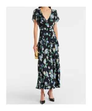 Rixo Kimmie Floral Ruffled Silk Midi Dress