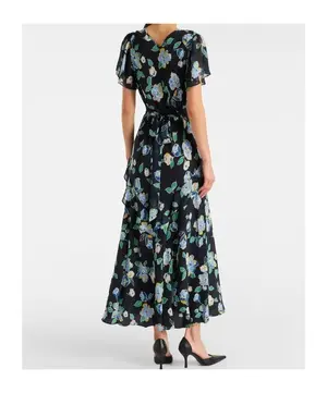 Rixo Kimmie Floral Ruffled Silk Midi Dress