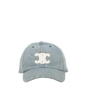 Celine Triomphe Cap In Cotton Denim - Gray