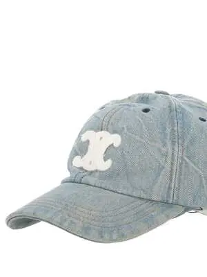 Celine Triomphe Cap In Cotton Denim - Gray