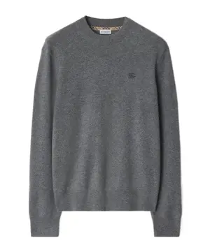 Burberry Cashmere Blend Sweater With Embroidered Equestrian Knight Design - Grey