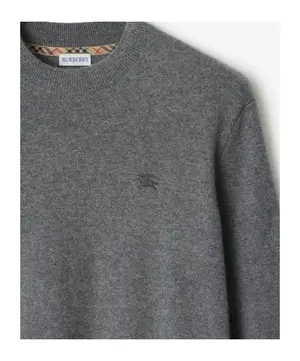 Burberry Cashmere Blend Sweater With Embroidered Equestrian Knight Design - Grey
