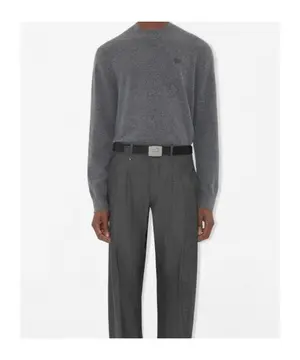 Burberry Cashmere Blend Sweater With Embroidered Equestrian Knight Design - Grey