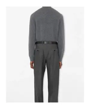Burberry Cashmere Blend Sweater With Embroidered Equestrian Knight Design - Grey