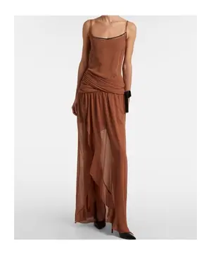 JACQUES WEI Draped Ruffled Maxi Dress